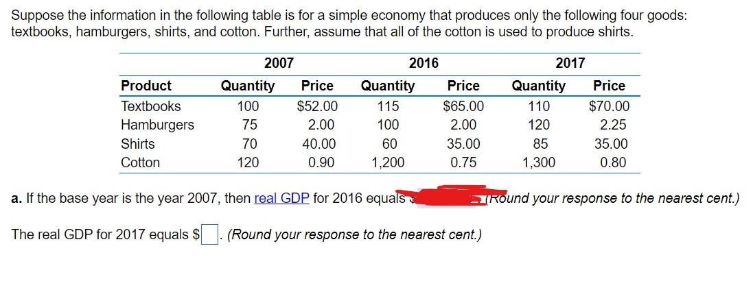 Solved Suppose the information in the following table is for | Chegg.com