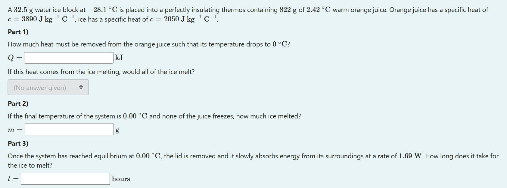 Solved A 32.5 g water ice block at −28.1 ∘C is placed into a | Chegg.com