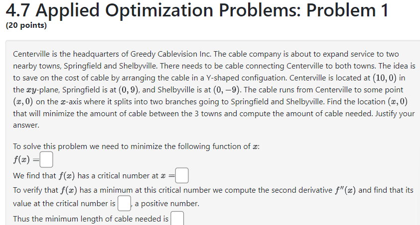 4.7 Applied Optimization Problems: Problem 1 (20 | Chegg.com
