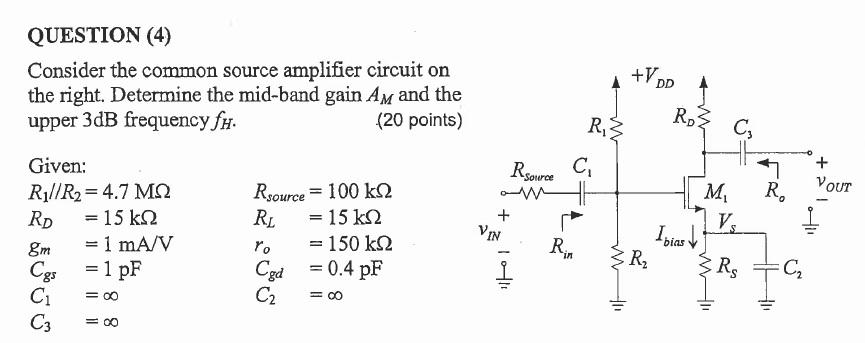 Solved QUESTION (4) Consider the common source amplifier | Chegg.com