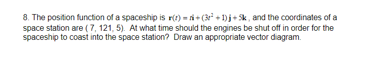 Solved 8. The position function of a spaceship is r(t) = ti | Chegg.com