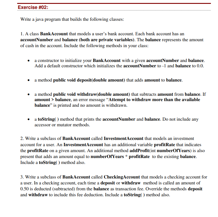 Solved Exercise #02: Write a java program that builds the | Chegg.com