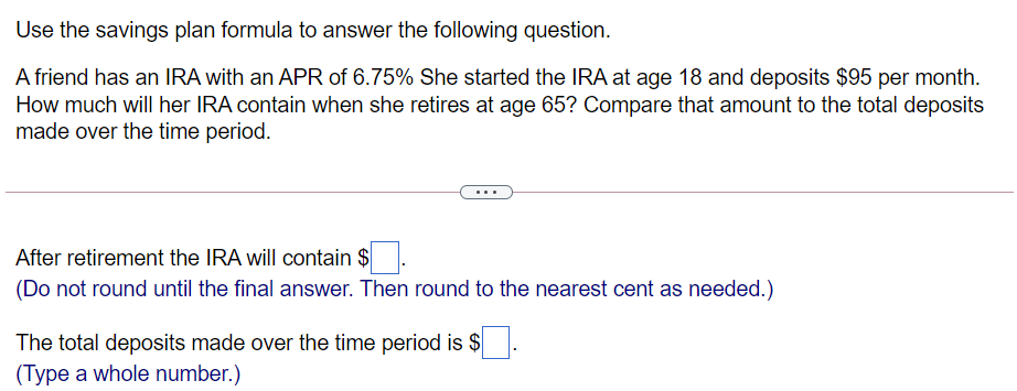 Solved Use the savings plan formula to answer the following | Chegg.com