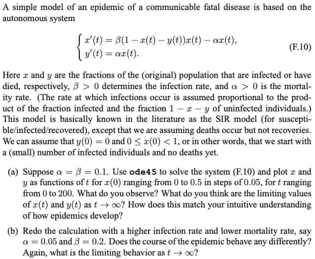Solved A simple model of an epidemic of a communicable fatal | Chegg.com