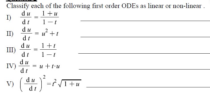 Solved du Classify each of the following first order ODEs as | Chegg.com