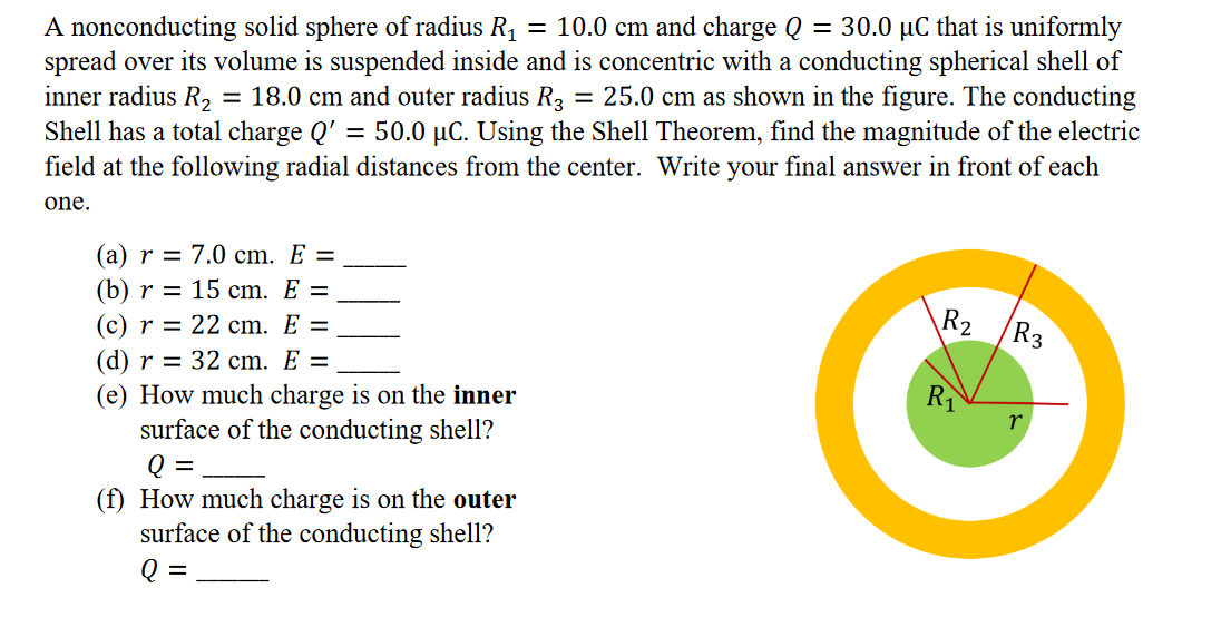 Solved A nonconducting solid sphere of radius Rī = 10.0 cm | Chegg.com