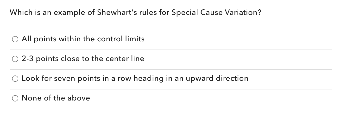 Solved Which is an example of Shewhart's rules for Special | Chegg.com