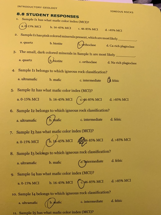 INTRODUCTORY GEOLOGY 8.8 STUDENT RESPONSES 1. Sample | Chegg.com