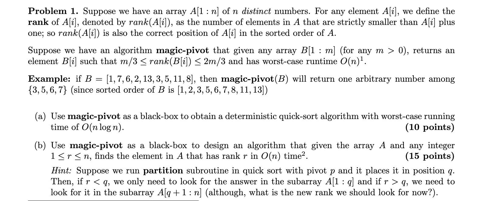 Problem 1. Suppose we have an array A[1: n] of n | Chegg.com