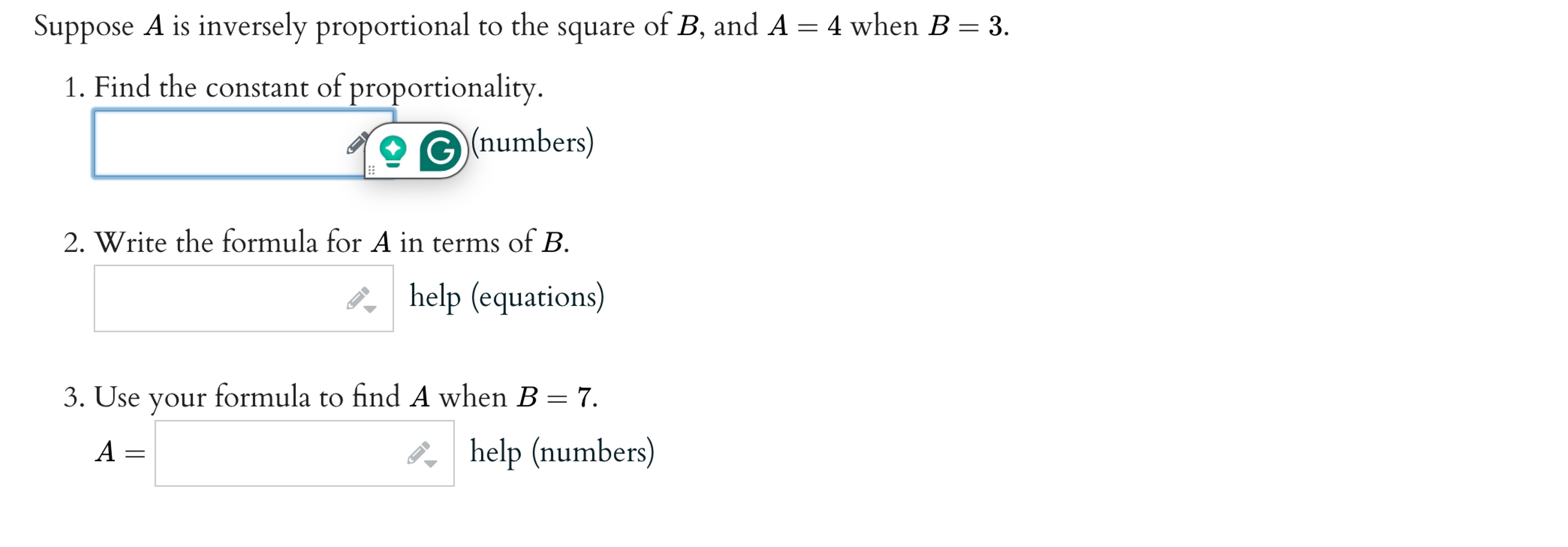 Solved Suppose A ﻿is inversely proportional to the square of | Chegg.com