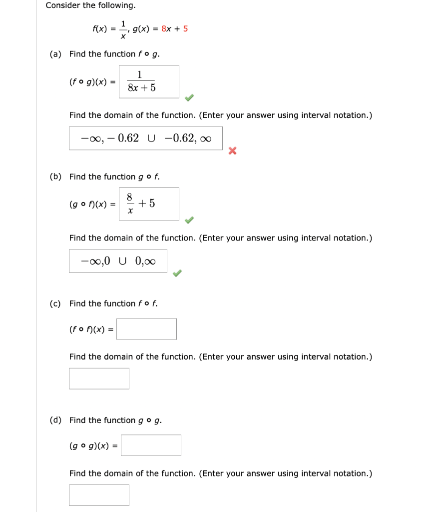 Solved Consider the following. f(x)=x1,g(x)=8x+5 (a) Find | Chegg.com