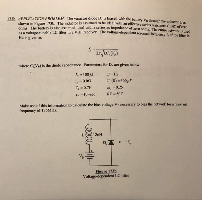 Solved 173b. APPLICATION PROBLEM. The varactor diode Dy is | Chegg.com