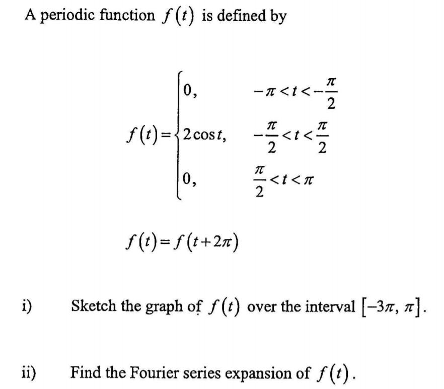 Solved A periodic function f(t) is defined by 0, TT - | Chegg.com