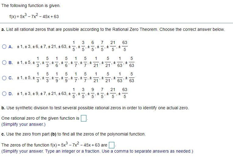 Solved The following function is given. f(x) = 5x3 - 7x2 - | Chegg.com