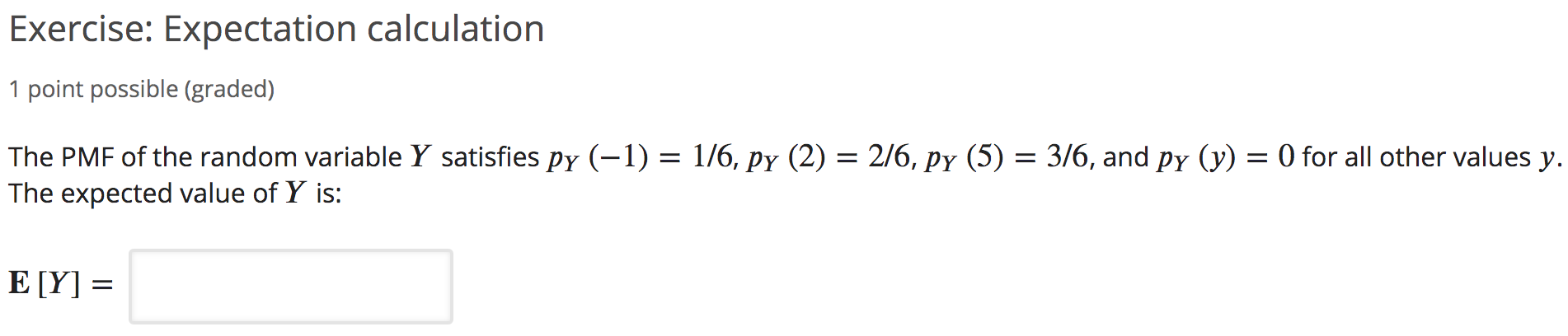 Solved Exercise: Expectation calculation 1 point possible | Chegg.com