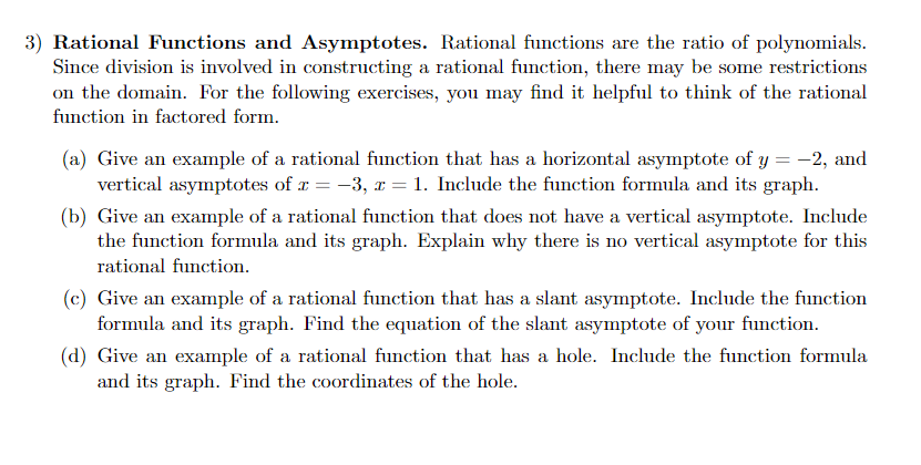 Solved 3) Rational Functions and Asymptotes. Rational | Chegg.com