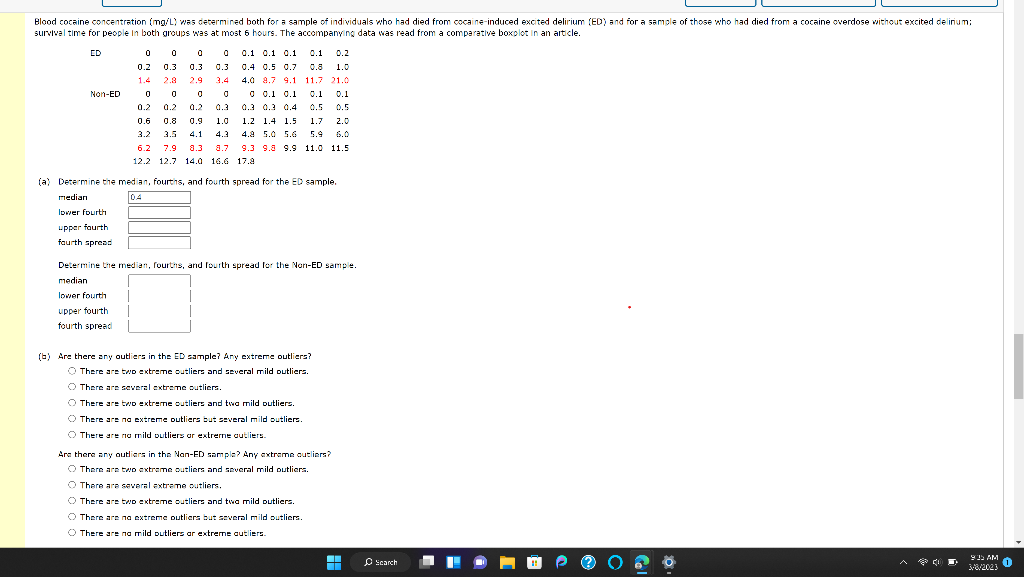 Solved (a) Deternine the median, fourths, and fourth spread | Chegg.com