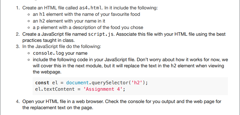 Solved 1. Create an HTML file called as4.html. In it include | Chegg.com