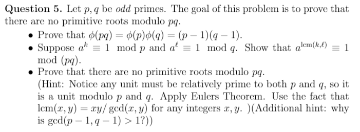 Solved Question 5. Let p,q be odd primes. The goal of this | Chegg.com