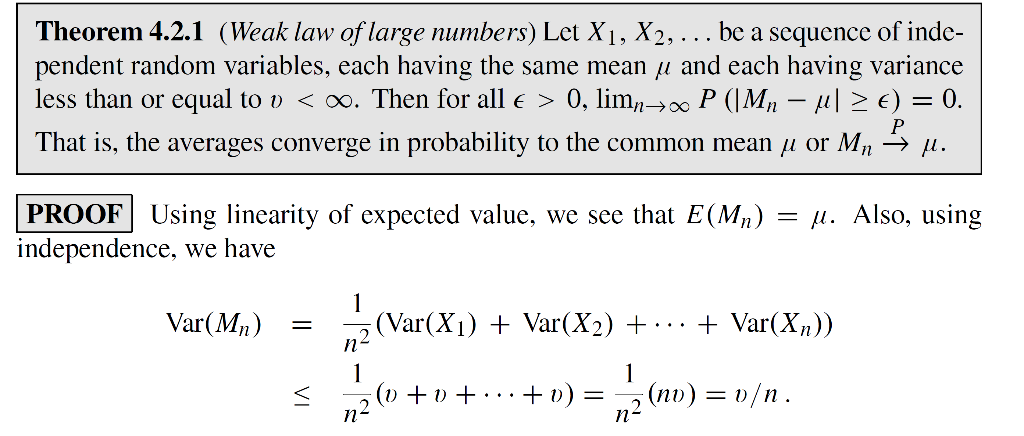 Solved Why Var(M_n) = 1/n^2 (Var(X_1) + Var(X_2) + ... + | Chegg.com