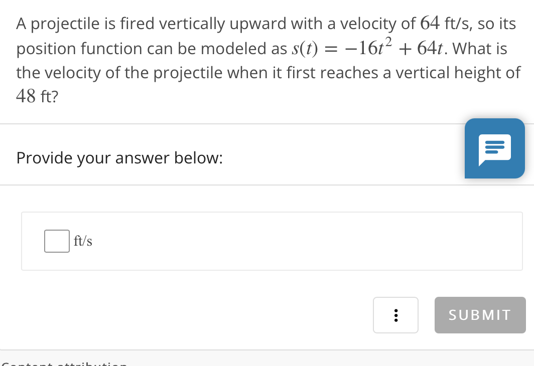 Solved A projectile is fired vertically upward with a | Chegg.com