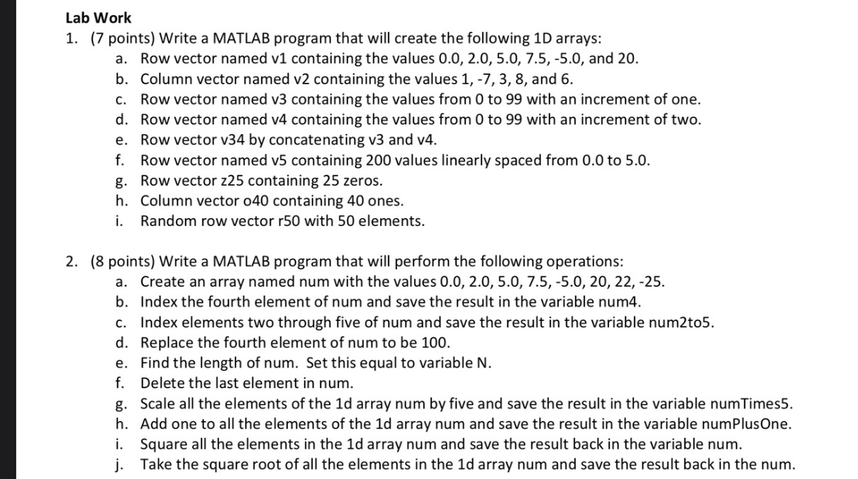 Solved Lab Work 1. (7 points) Write a MATLAB program that | Chegg.com