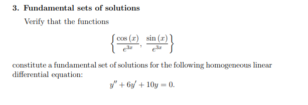 Solved 3. Fundamental sets of solutions Verify that the | Chegg.com