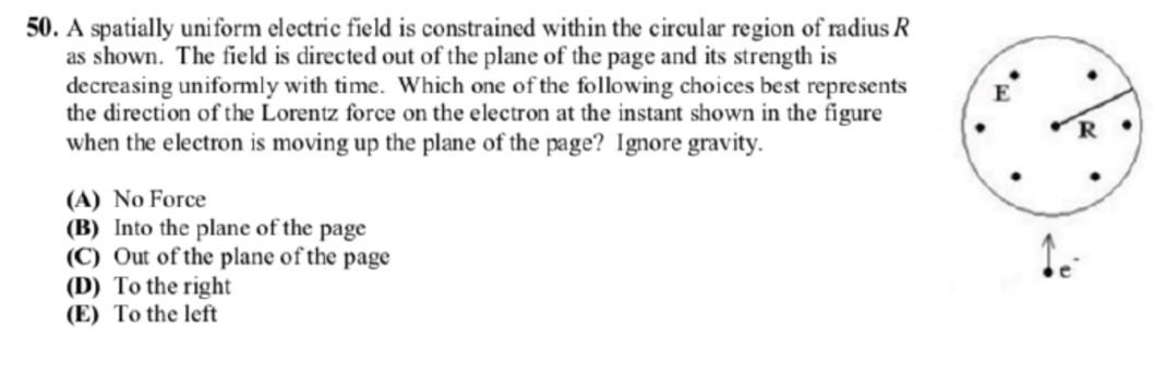 Solved 50. A spatially uniform electric field is constrained | Chegg.com