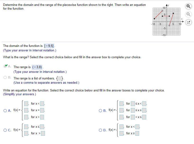Solved Determine the domain and the range of the piecewise | Chegg.com