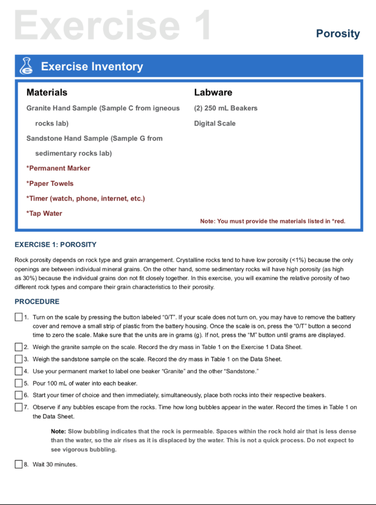 Porosity EXERCISE 1: POROSITY Rock porosity depends | Chegg.com