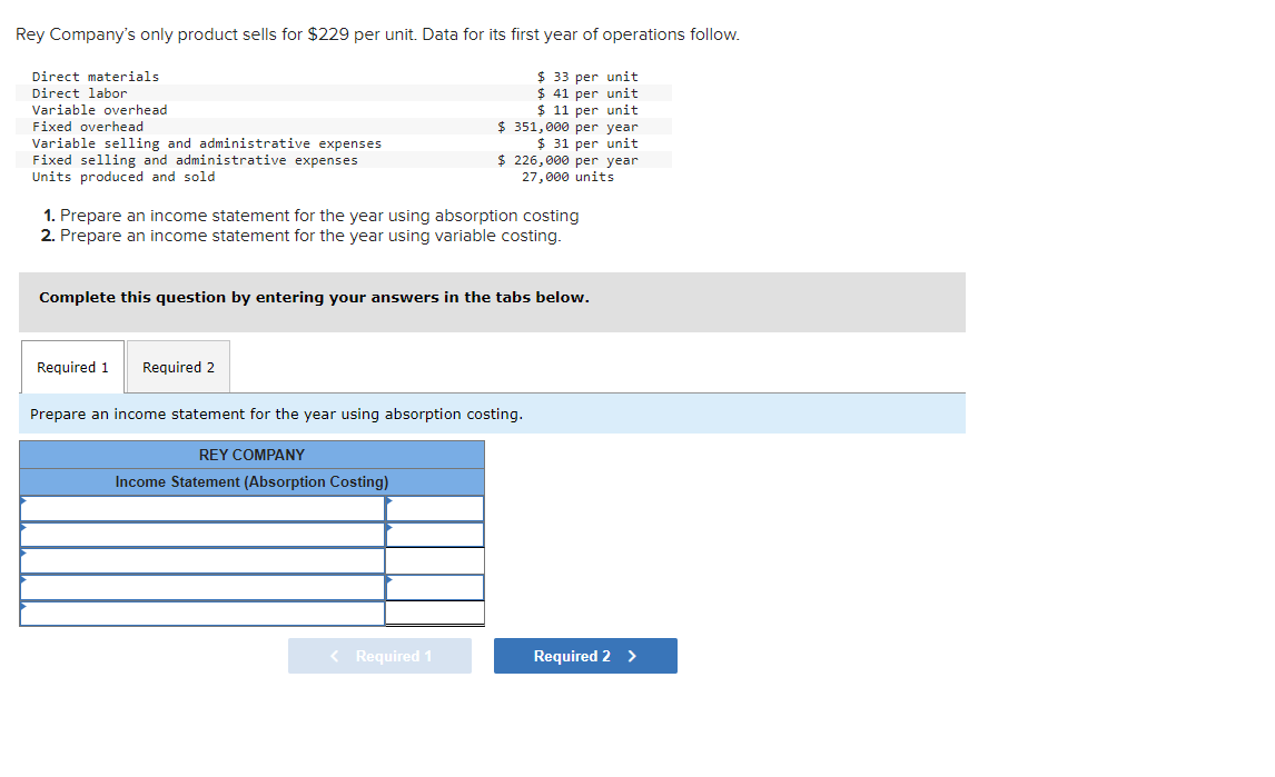 Solved Rey Company's only product sells for $229 per unit. | Chegg.com