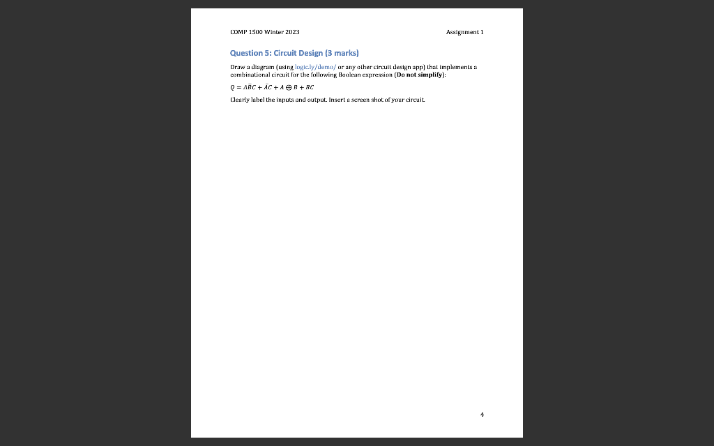 Solved Question 5: Circuit Design (3 marks) Draw a diagram | Chegg.com