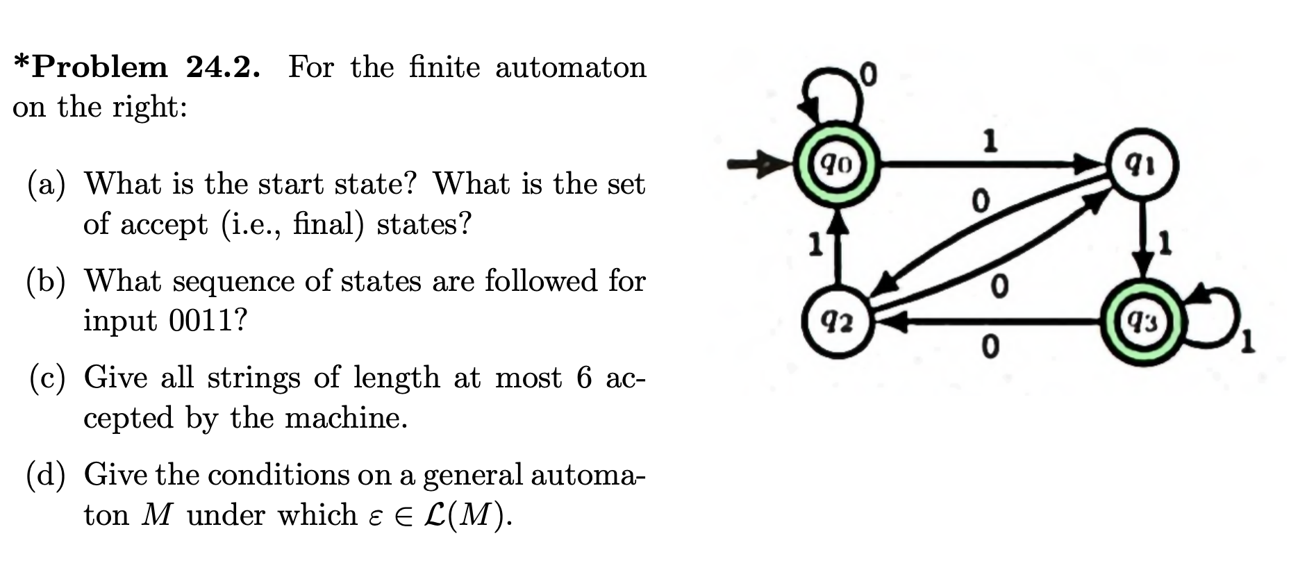 Solved *Problem 24.2. For the finite automaton on the right: | Chegg.com