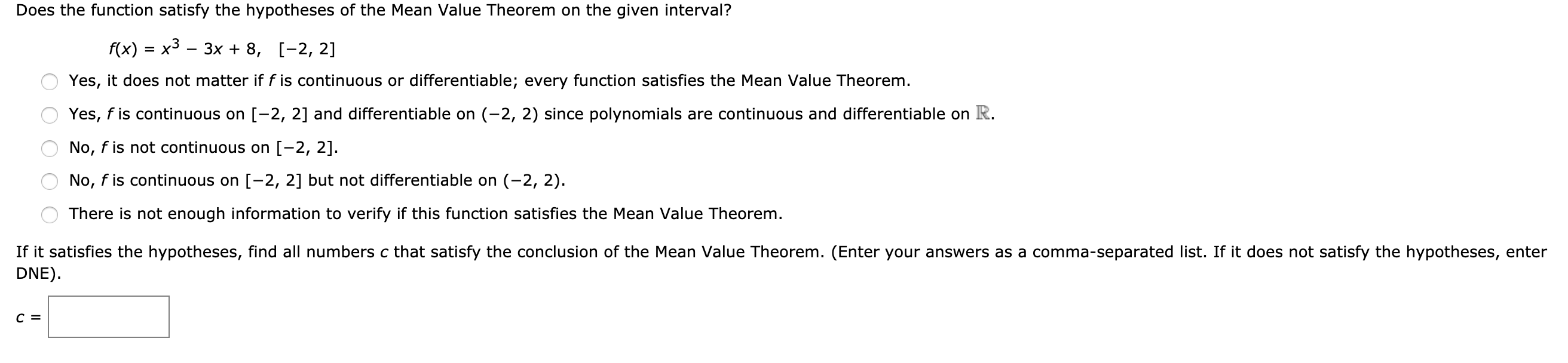 Solved Does the function satisfy the hypotheses of the Mean | Chegg.com