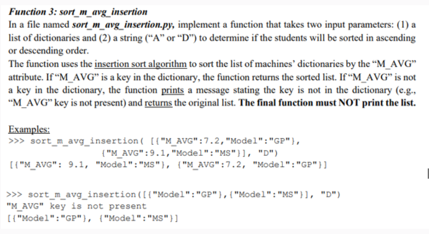Function 3: sort_m_avg_insertion In a file named | Chegg.com