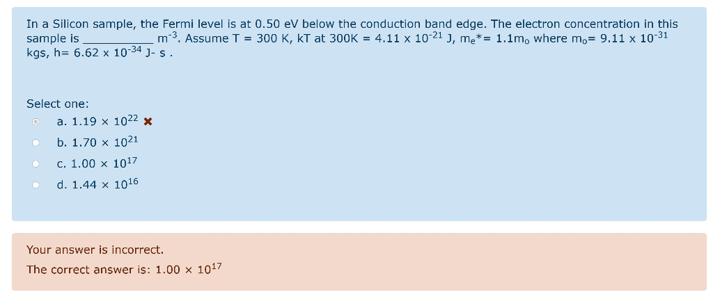 Solved In a Silicon sample, the Fermi level is at 0.50 eV | Chegg.com