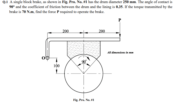 Solved Q.1 A single block brake, as shown in Fig. Pro. No. | Chegg.com Solved Q.1 A single block brake, as shown in Fig. Pro. No. | Chegg.com
