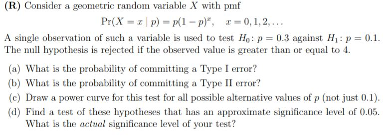 Solved (R) Consider a geometric random variable X with pmf | Chegg.com
