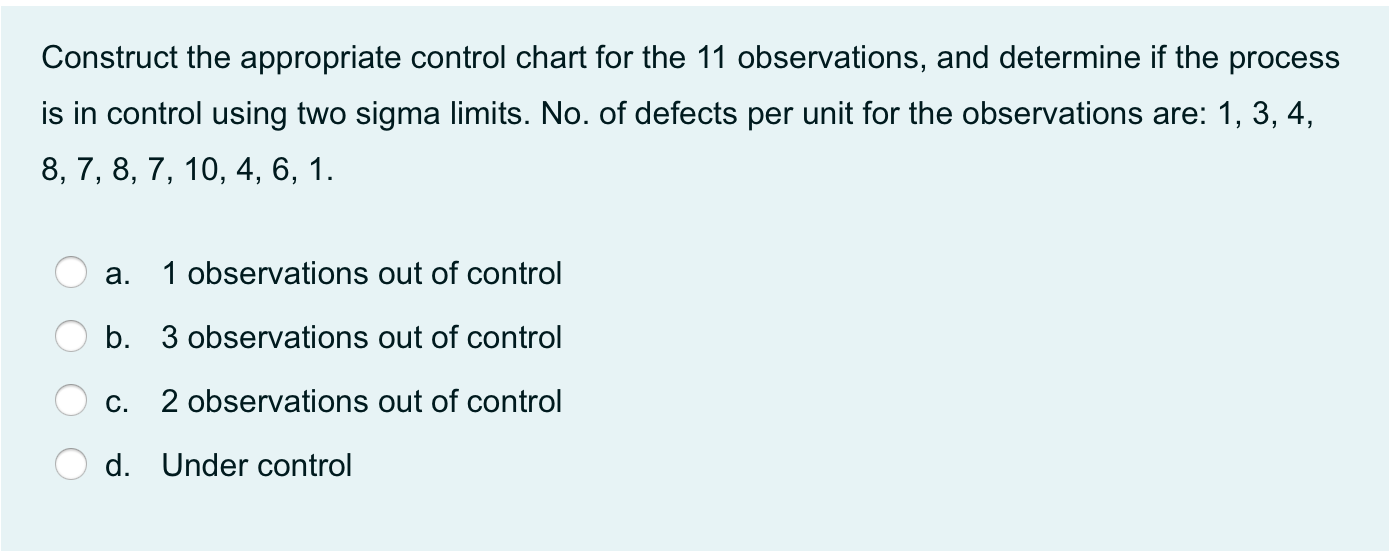 Solved Construct the appropriate control chart for the 11 | Chegg.com