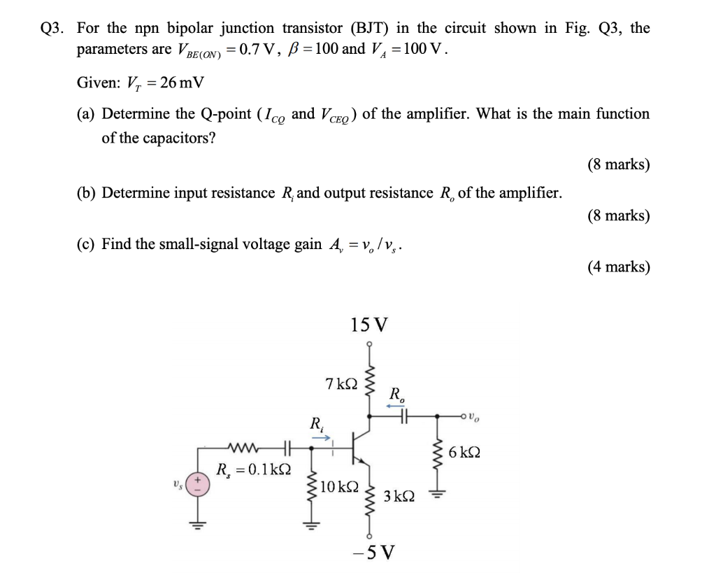 Solved Q3. For the npn bipolar junction transistor (BJT) in | Chegg.com