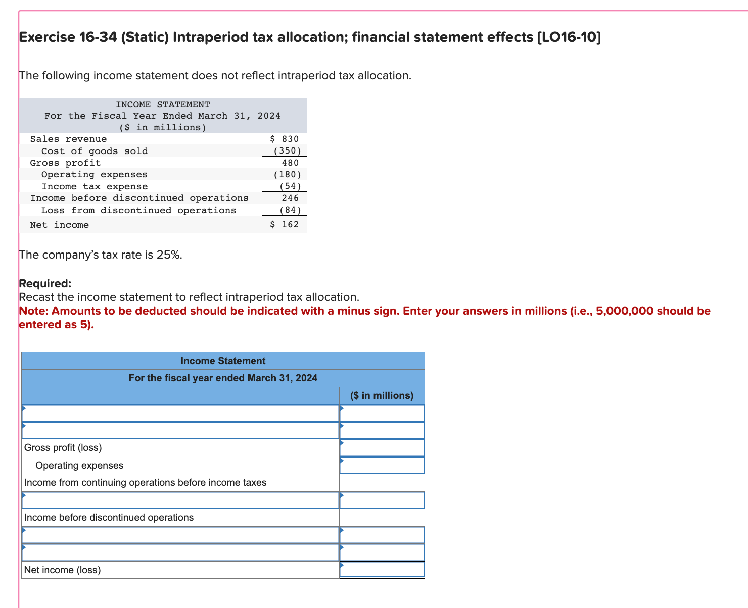 Solved Q4 Exercise 16-34 (Static) Intraperiod tax | Chegg.com