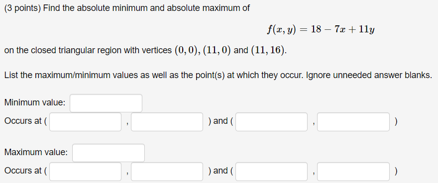 Solved (3 points) Find the absolute minimum and absolute | Chegg.com