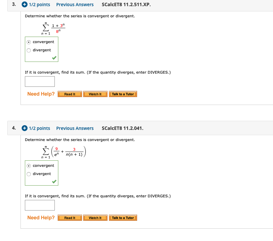 Solved 1/2 points Previous Answers 3. SCalcET8 11.2.511.XP. | Chegg.com