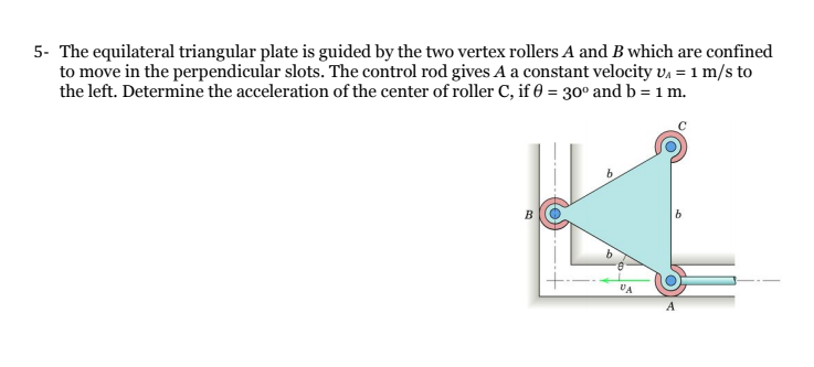 Solved 5- The equilateral triangular plate is guided by the | Chegg.com