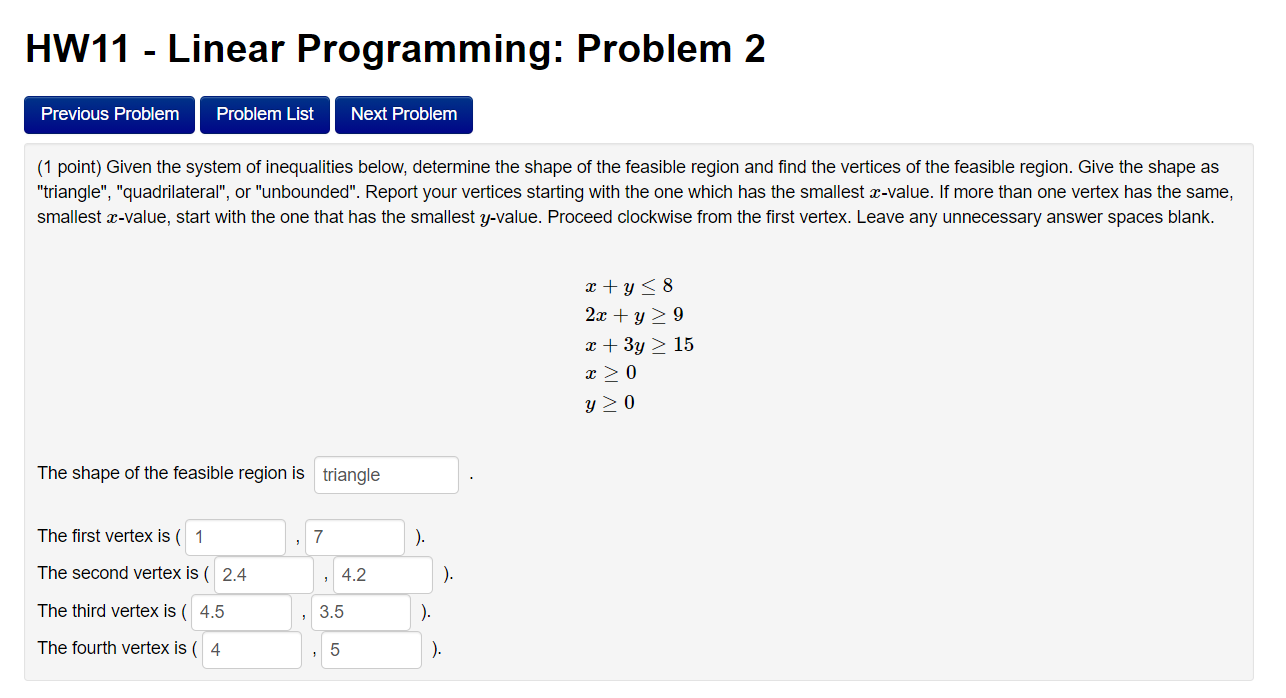 Solved HW11 - Linear Programming: Problem 2 Previous Problem | Chegg.com