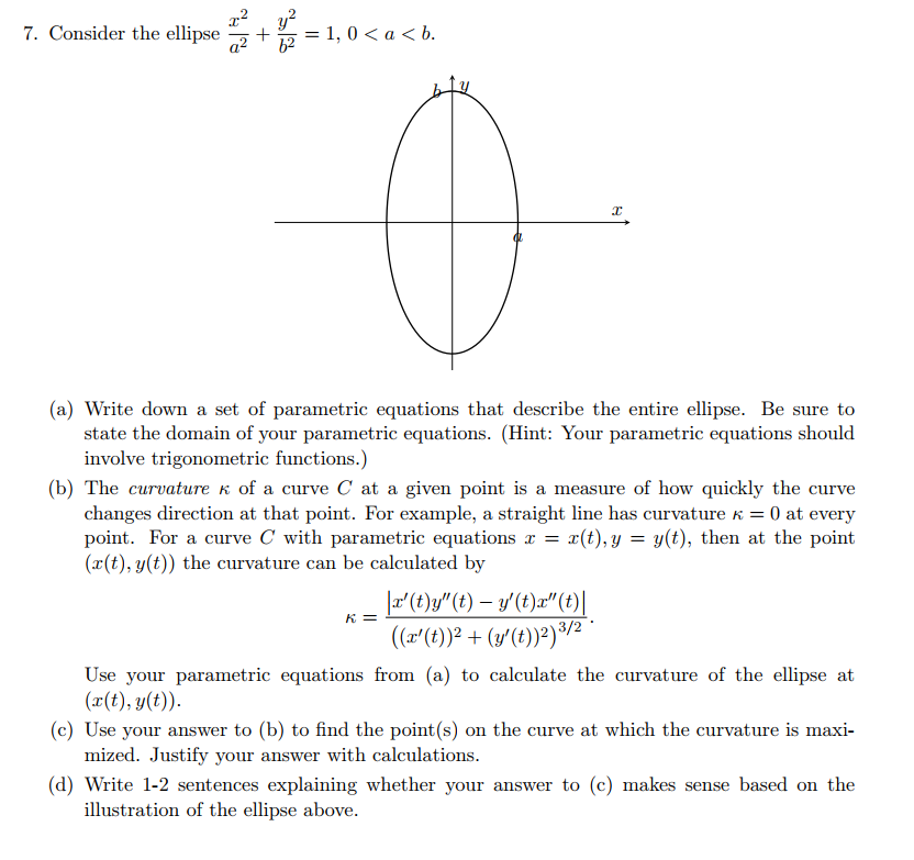 Solved 7. Consider the ellipse 2 + y? = 1,0 | Chegg.com