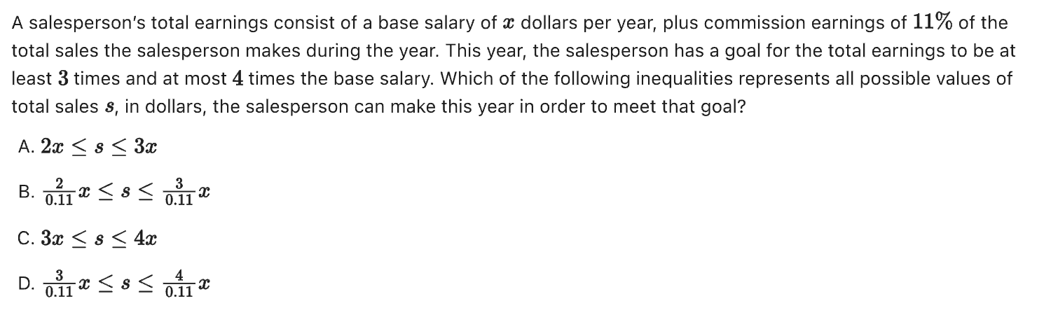 Solved A salesperson's total earnings consist of a base | Chegg.com