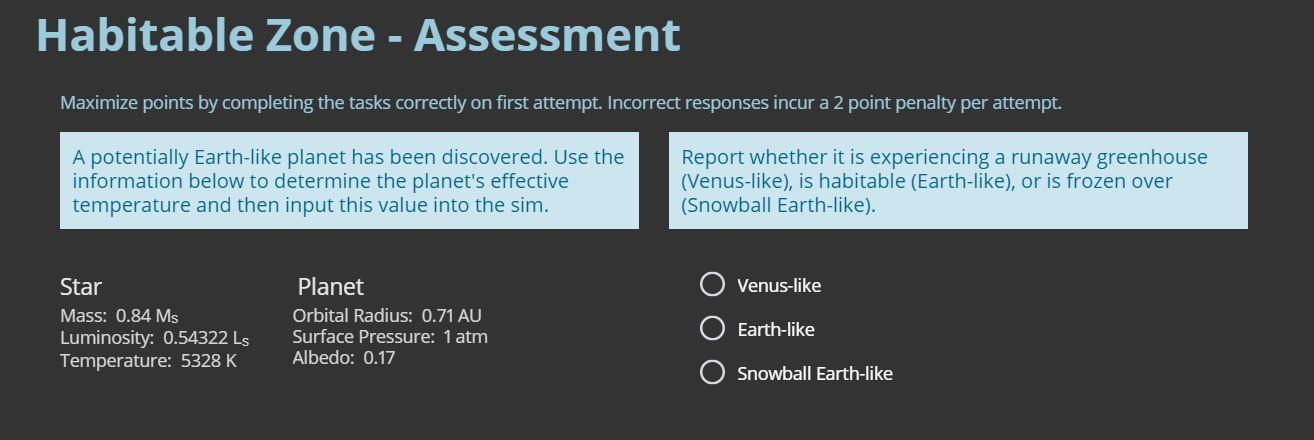 Solved Habitable Zone - Assessment Maximize points by | Chegg.com