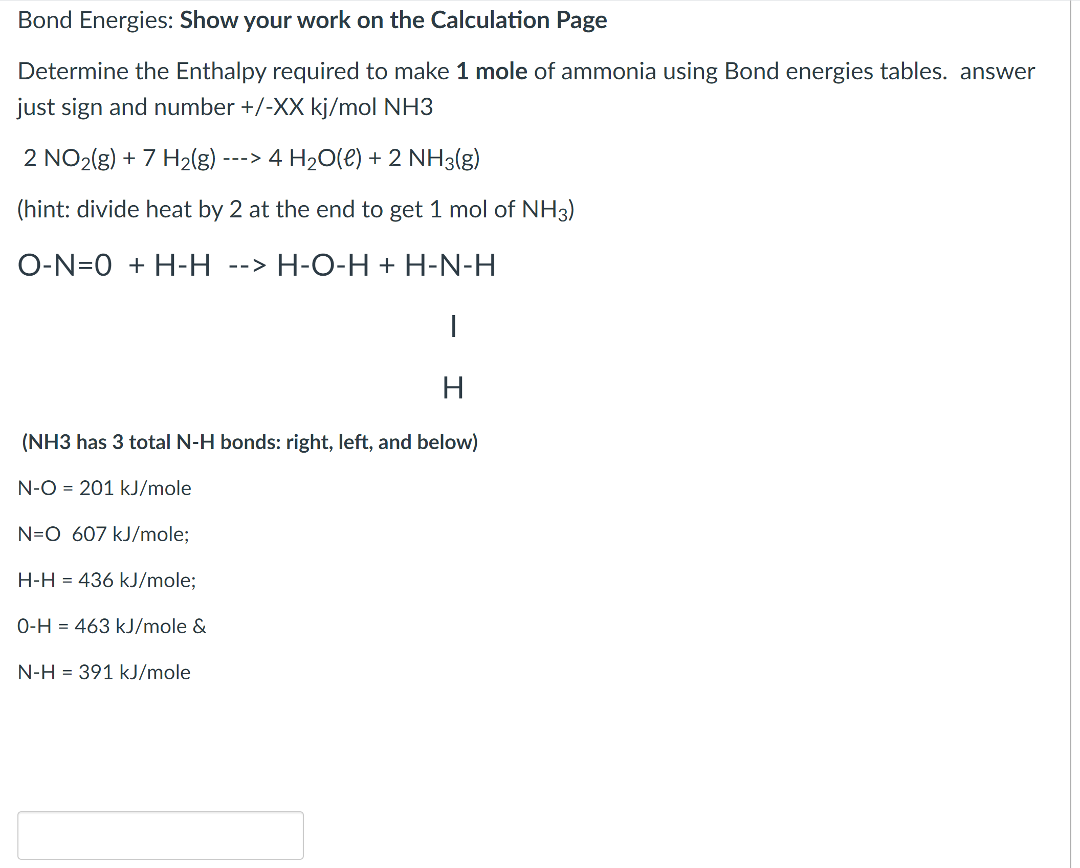 Solved Bond Energies: Show your work on the Calculation Page | Chegg.com