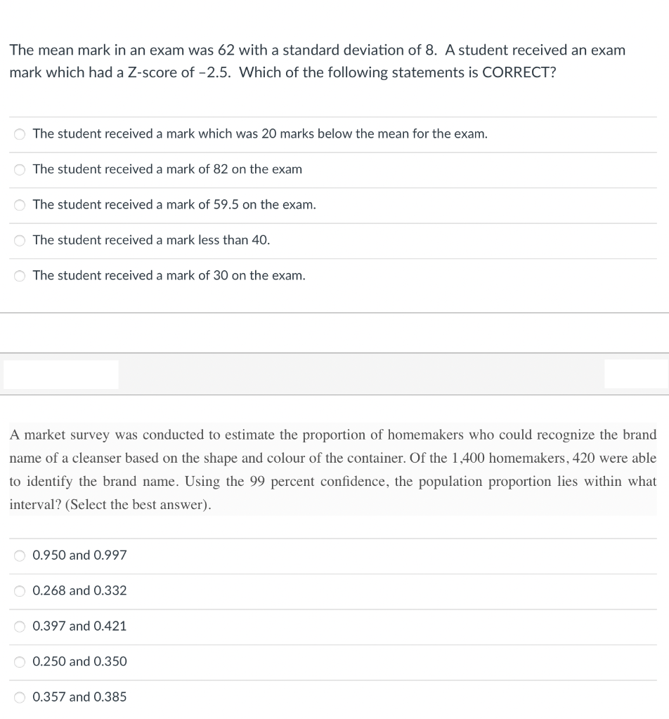 Solved The mean mark in an exam was 62 with a standard | Chegg.com